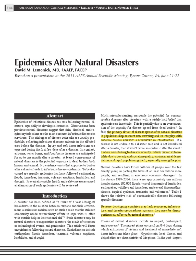 Epidemic After Natural Disaster | PDF | Serology | Infection