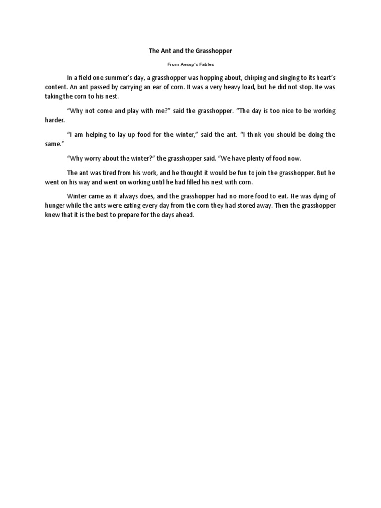 The Ant and The Grasshopper | PDF