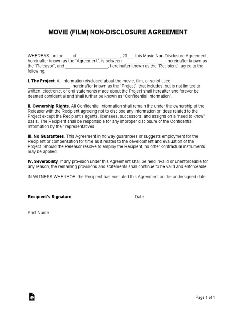 Movie Film Non Disclosure Agreement NDA Template | PDF | Finance ...