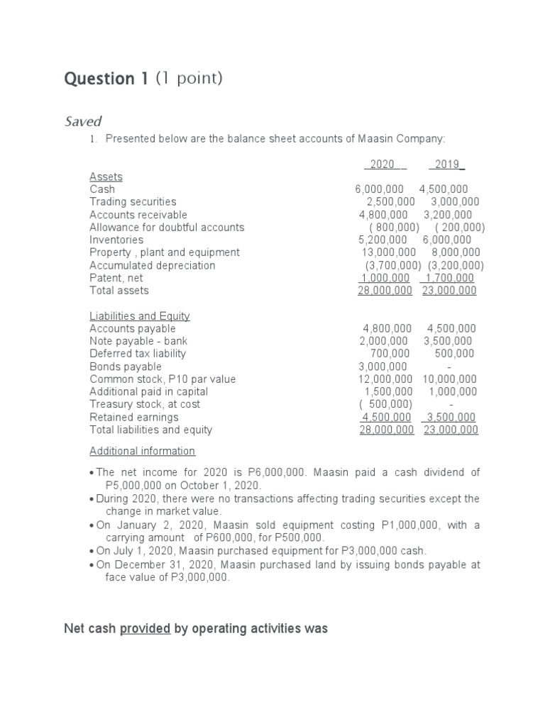 Acctng 105 Cash Flow Quiz | PDF | Equity (Finance) | Retained Earnings