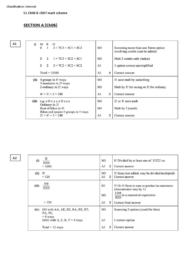 S1 Ch06 Ch07 Mark Scheme | PDF