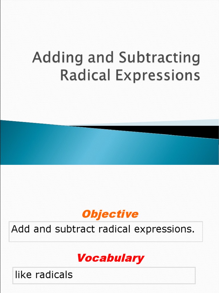 8.4 Addition Subtraction Using Radicals | PDF | Square Root ...