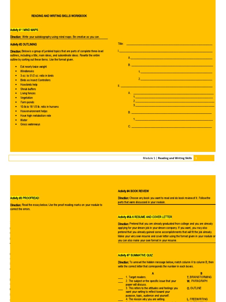 Reading and Writing Skills Workbook | PDF | Writing | Cognitive Science