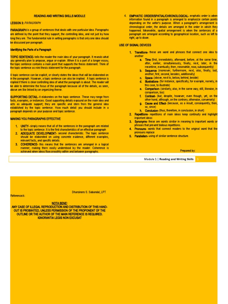 Reading and Writing Skills Module 3 | PDF | Paragraph | Sentence ...