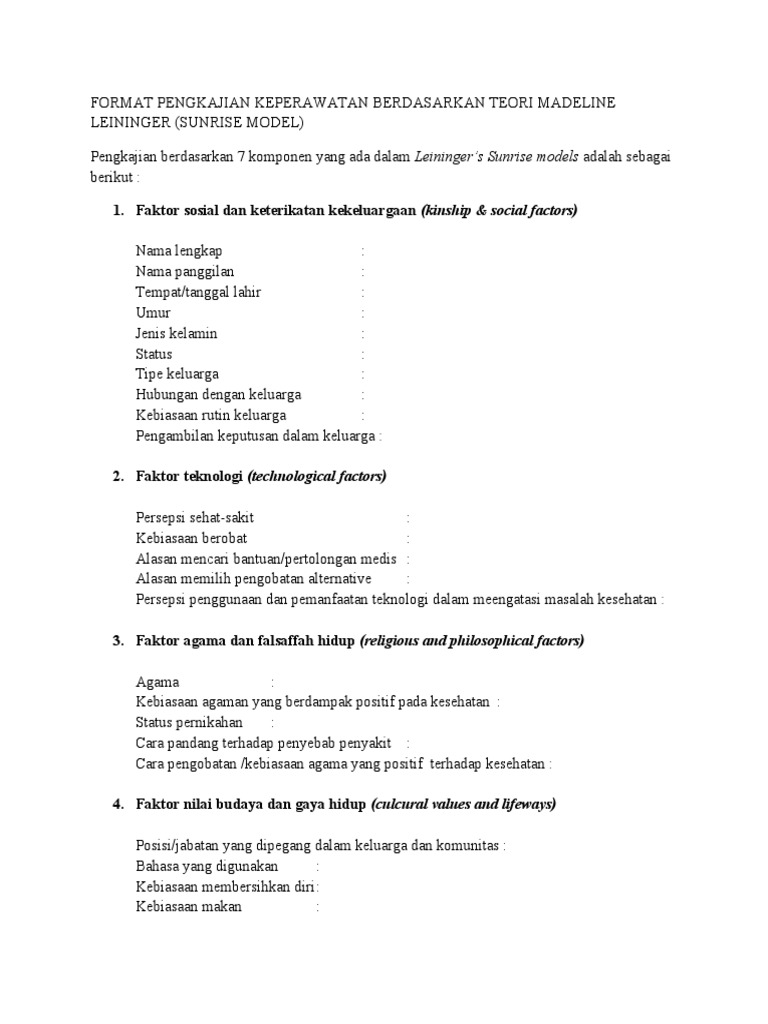 Format Pengkajian Sunrise Models | PDF