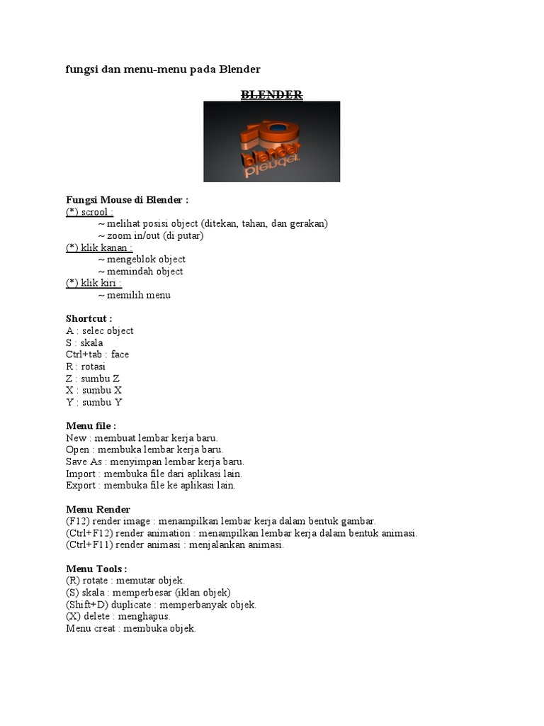 Fungsi dan Menu Blender 3D | PDF