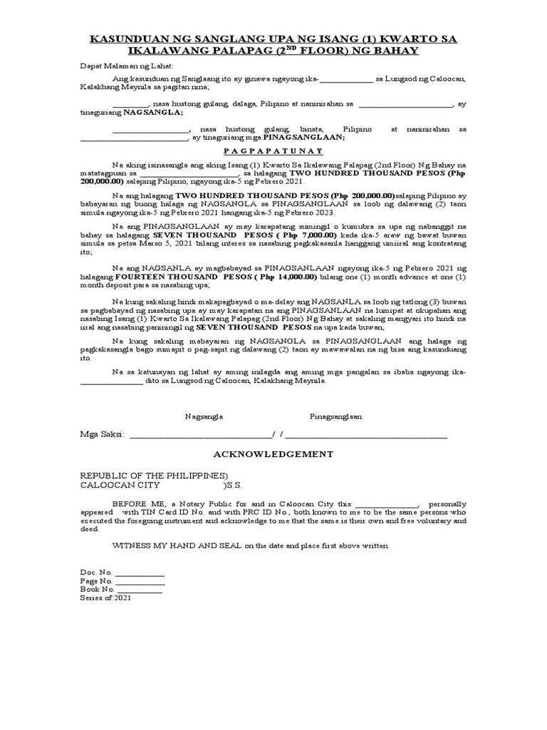 Kasunduan NG SANGLANG UPA - Blank | PDF