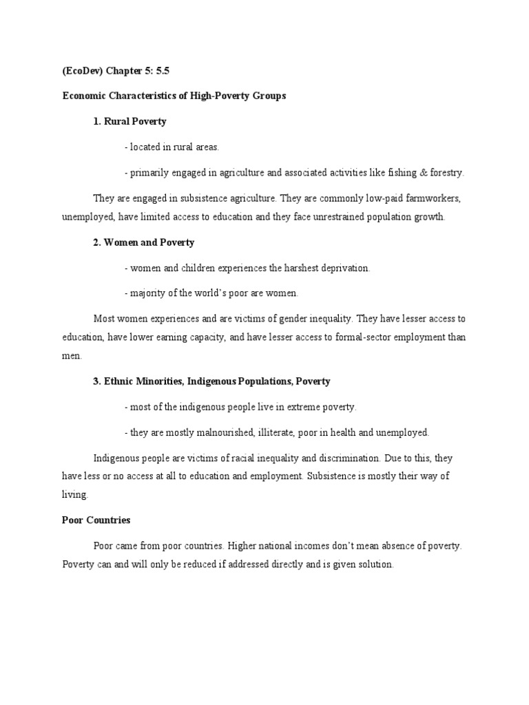 (Ecodev) Chapter 5: 5.5 Economic Characteristics of High-Poverty Groups 1. Rural Poverty | PDF ...