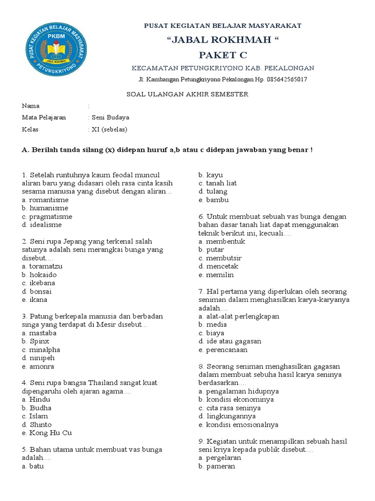 Soal Seni Budaya Kelas Xi | PDF