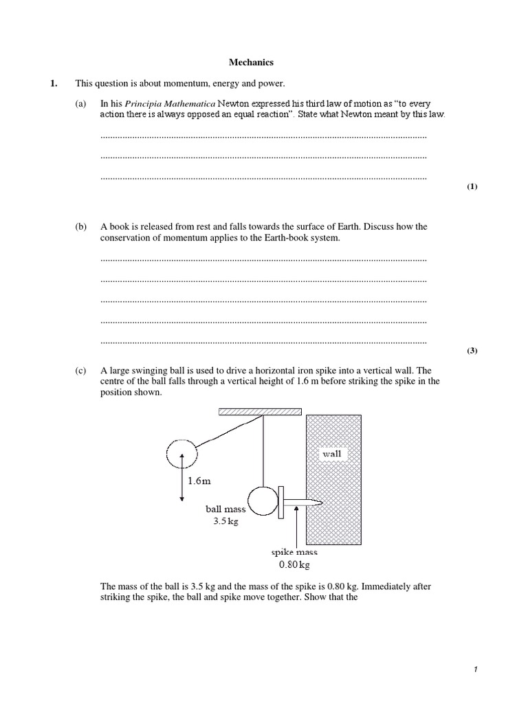 Mechanics Worksheet 3 G 11 Mar 21 | PDF | Momentum | Force