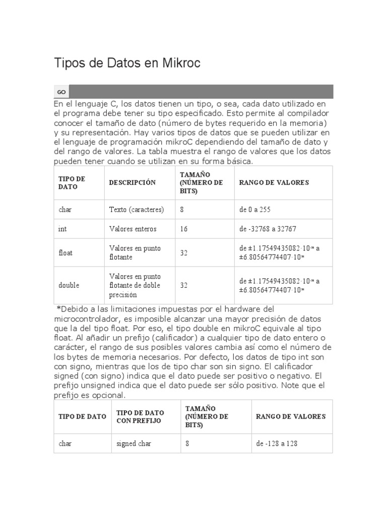 Tipos de Datos en Mikroc | PDF | Tipo de datos | Decimal