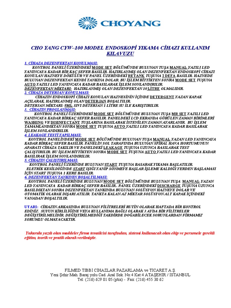 Cho Yang Cyw-100 Kullanim Kilavuzu Yeni̇ | PDF