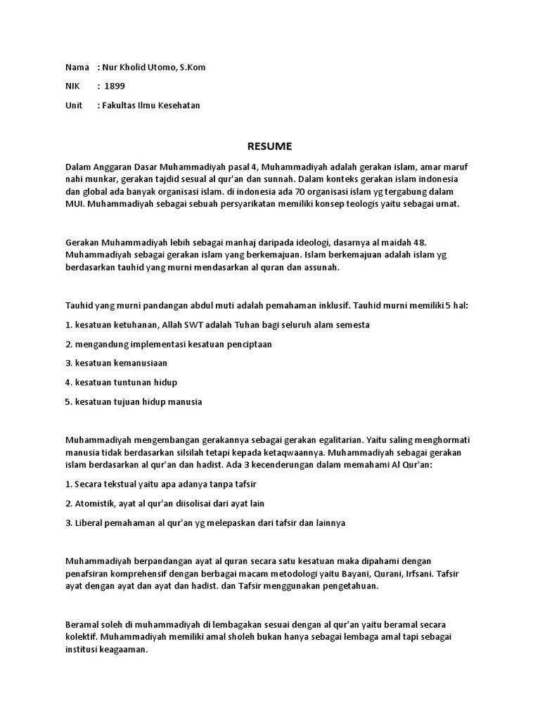 Resume Pengajian Muhammadiyah Tentang Ideologi Muhammadiyah | PDF