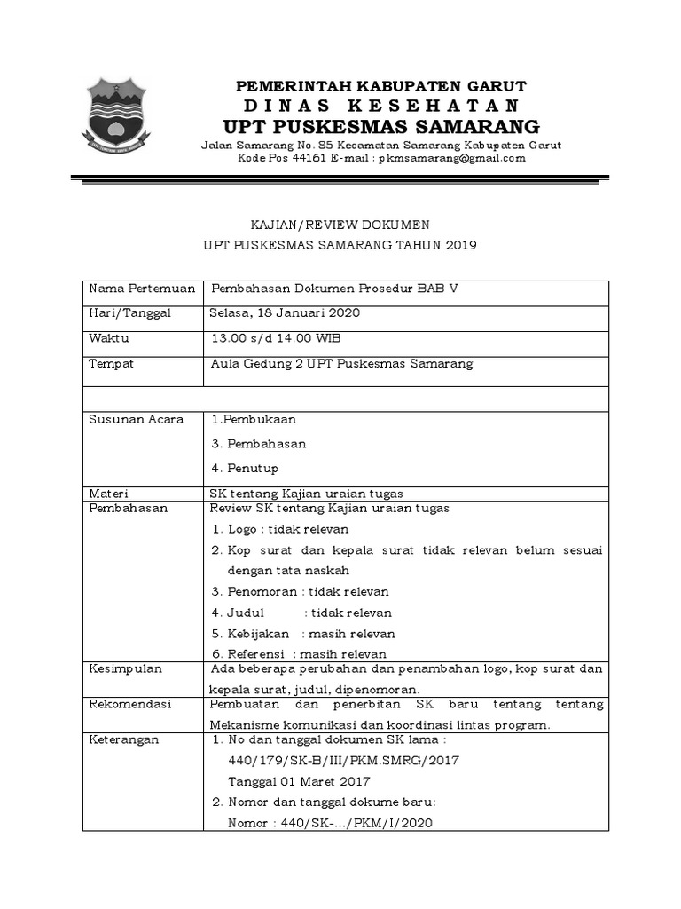 Review Revisi SK Kajian Ulang Uraian Tugas Penanggung Jawab Ukm Dan Pelaksana Program | PDF