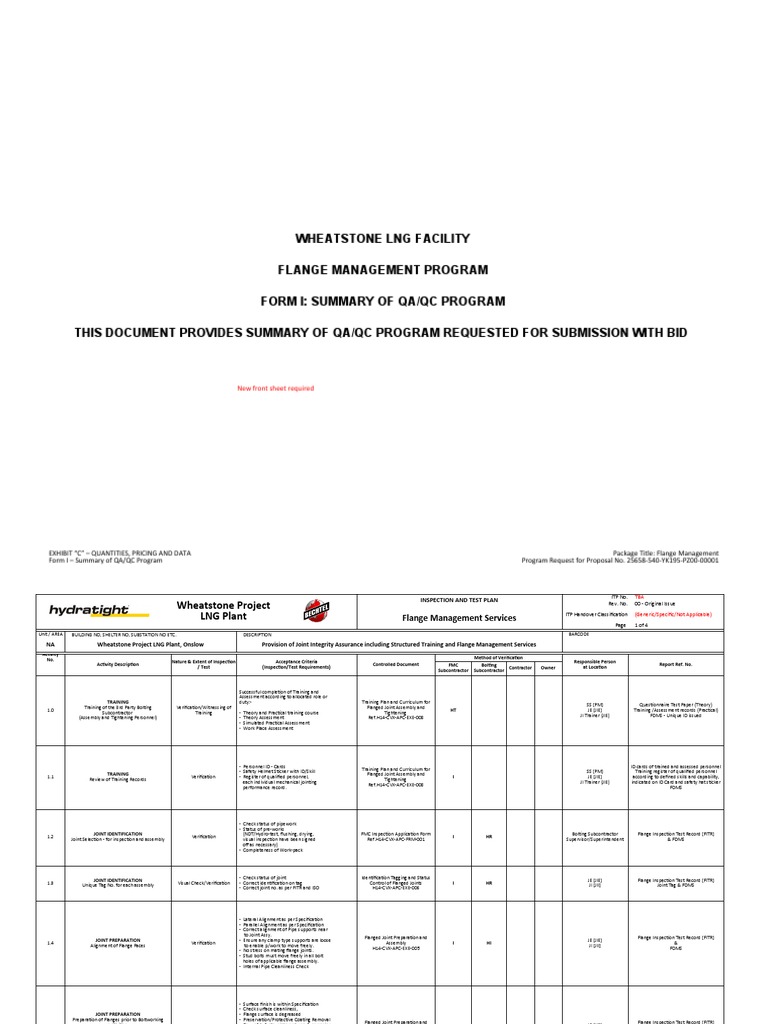 Flange Management ITP 11-Sept-2014 | PDF | Screw | Nut (Hardware)