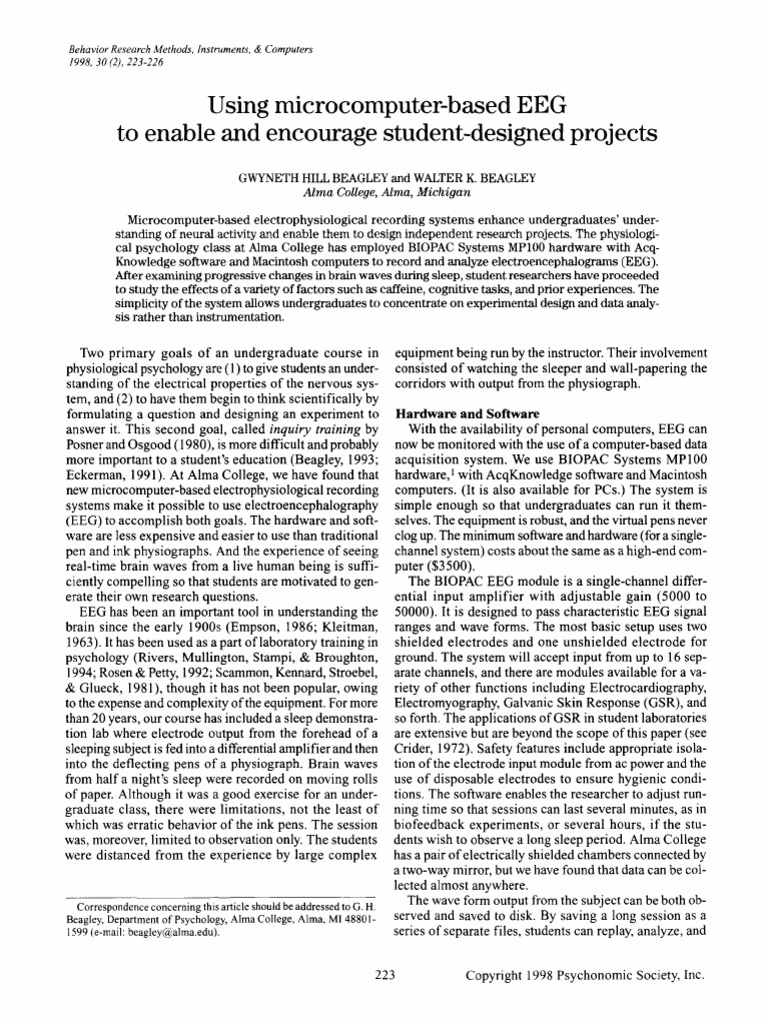 Using Microcomputer-Based EEG To Enable and Encourage Student-Designed ...