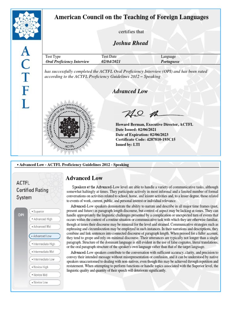 ACTFL OPI Test Certification Overview | PDF