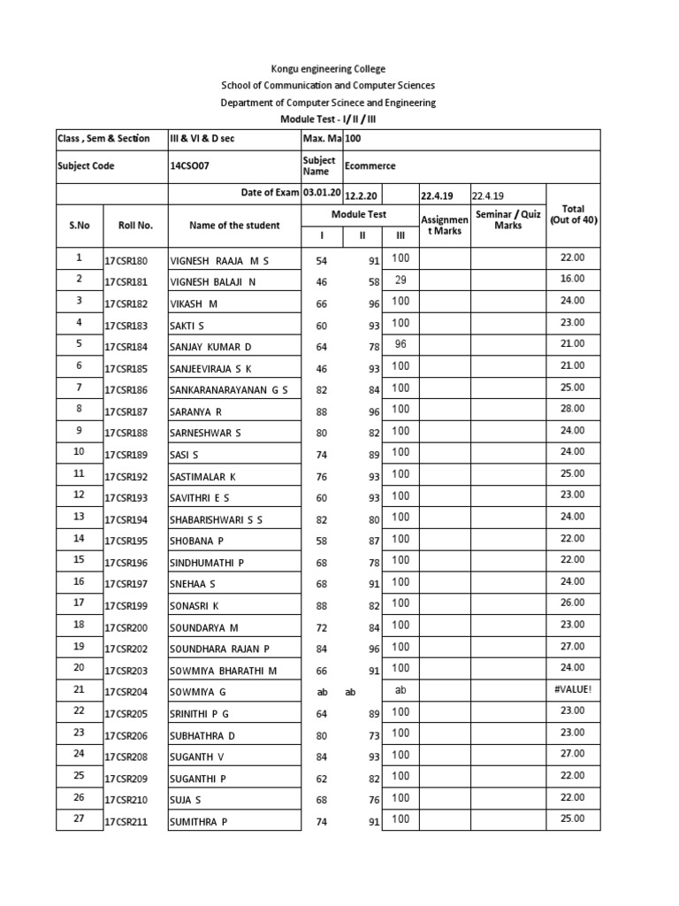 Mark Entry Form With Followup | PDF | Test (Assessment) | Science And ...