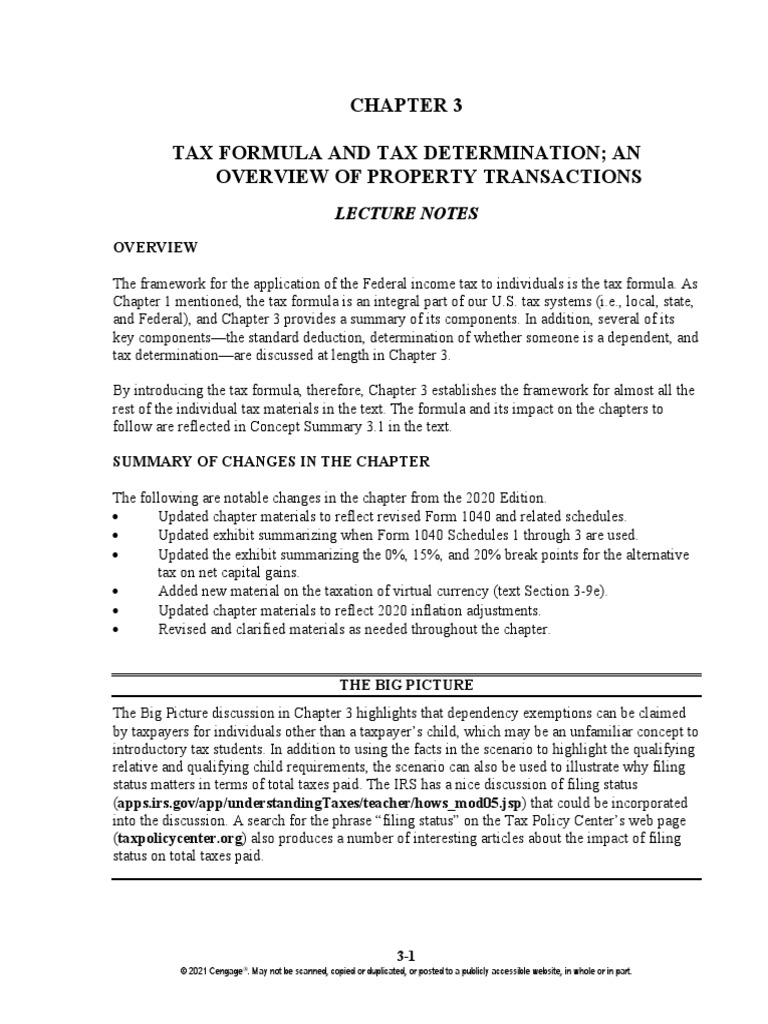 Tax Formula and Tax Determination An Overview of Property Transactions ...