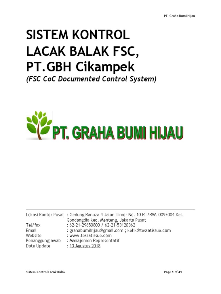 Sistem Kontrol Lacak Balak FSC Coc PT GBH Cikampek (230818) | PDF