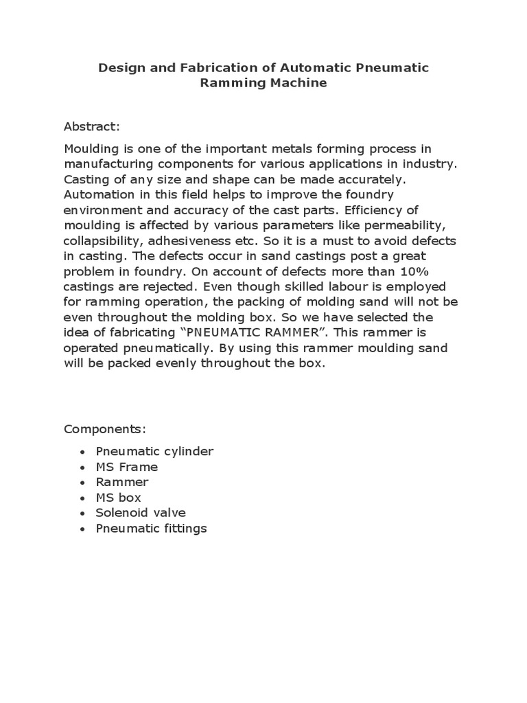 Design and Fabrication of Automatic Pneumatic Ramming Machine | PDF