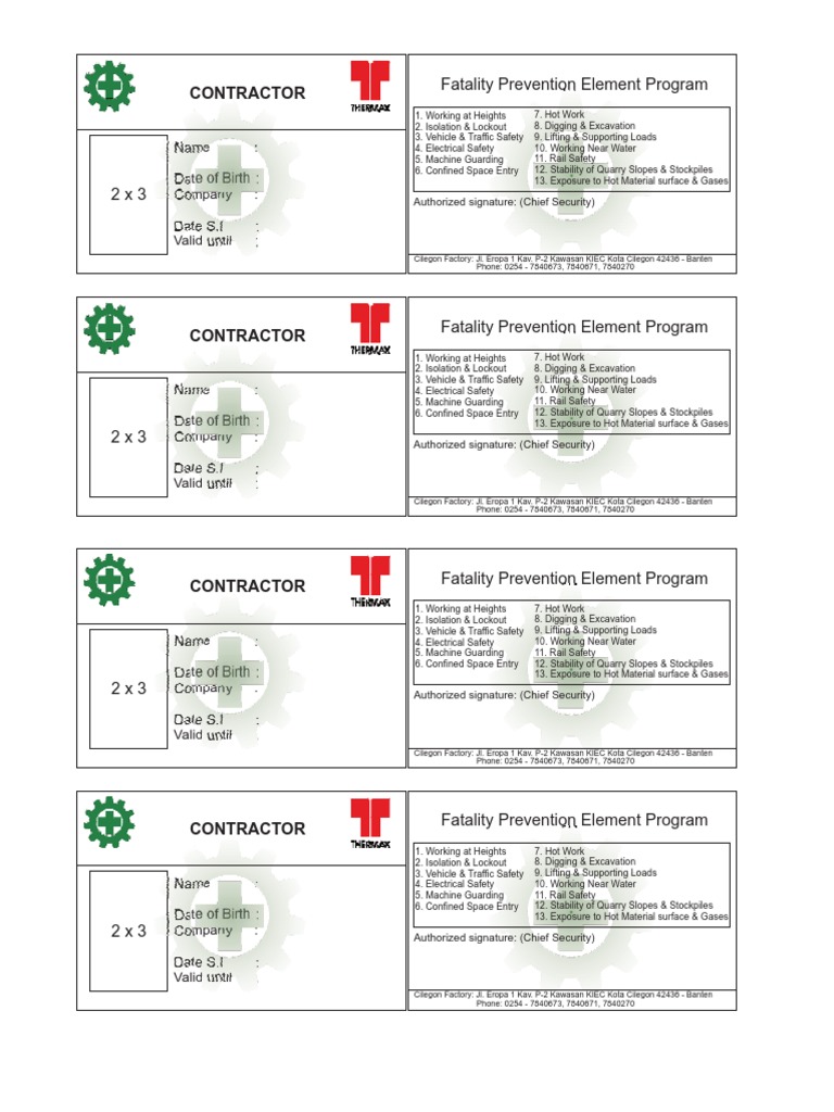 Fatality Prevention Element Program: Contractor | PDF | Safety | Transport