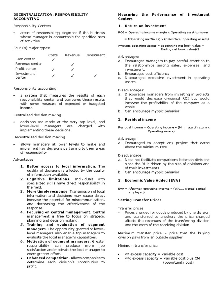 5.1 Decentralization - Responsibility Accounting | PDF | Return On ...