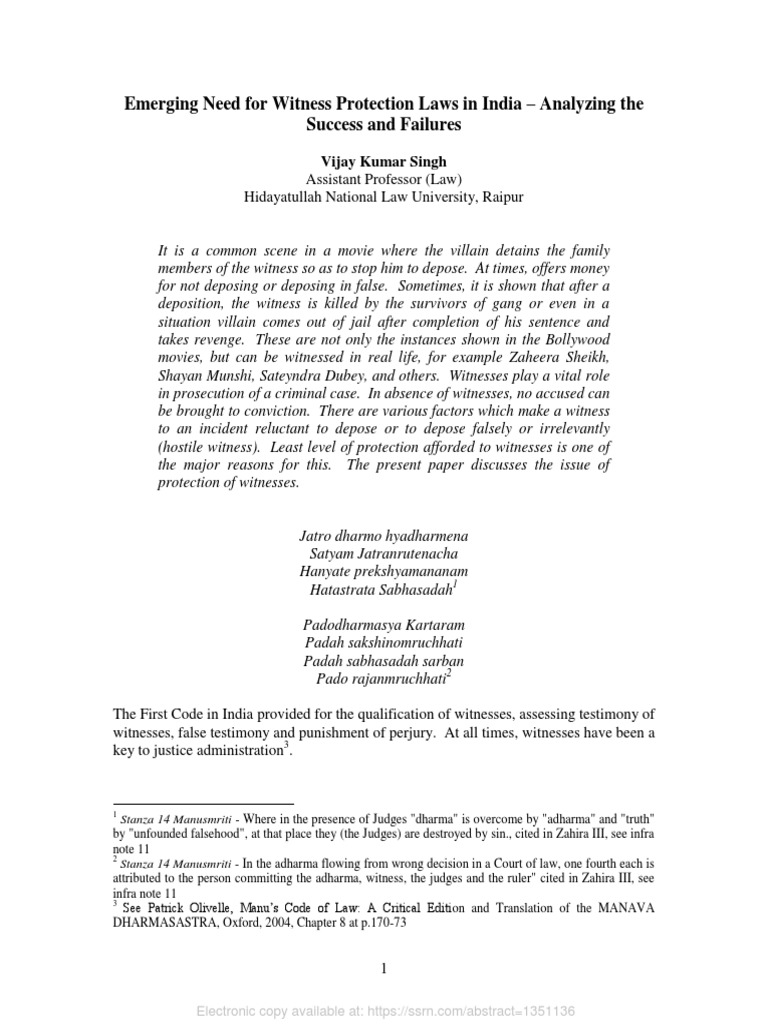 Emerging Need For Witness Protection Laws in India - Analyzing The ...