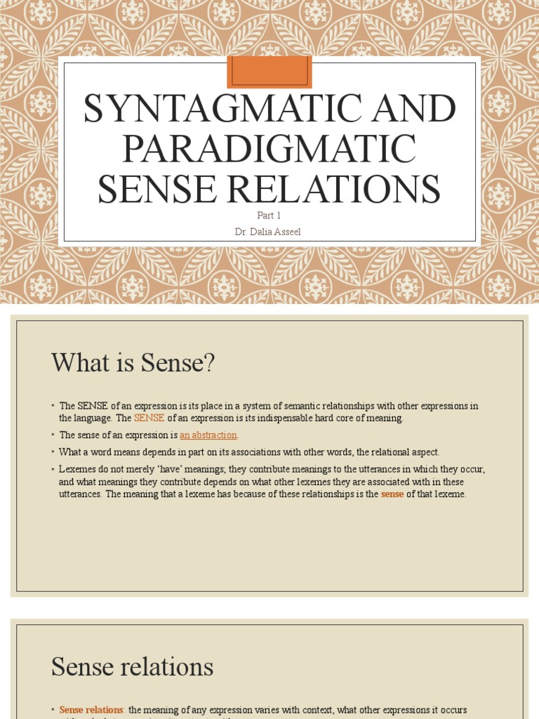 Syntagmatic and Paradigmatic Sense Relations Part One | PDF | Word ...