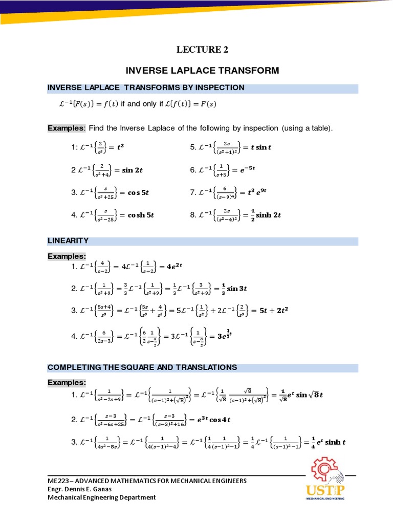 Lecture 2 - Inverse Laplace Transforms | PDF | Laplace Transform | Differential Calculus