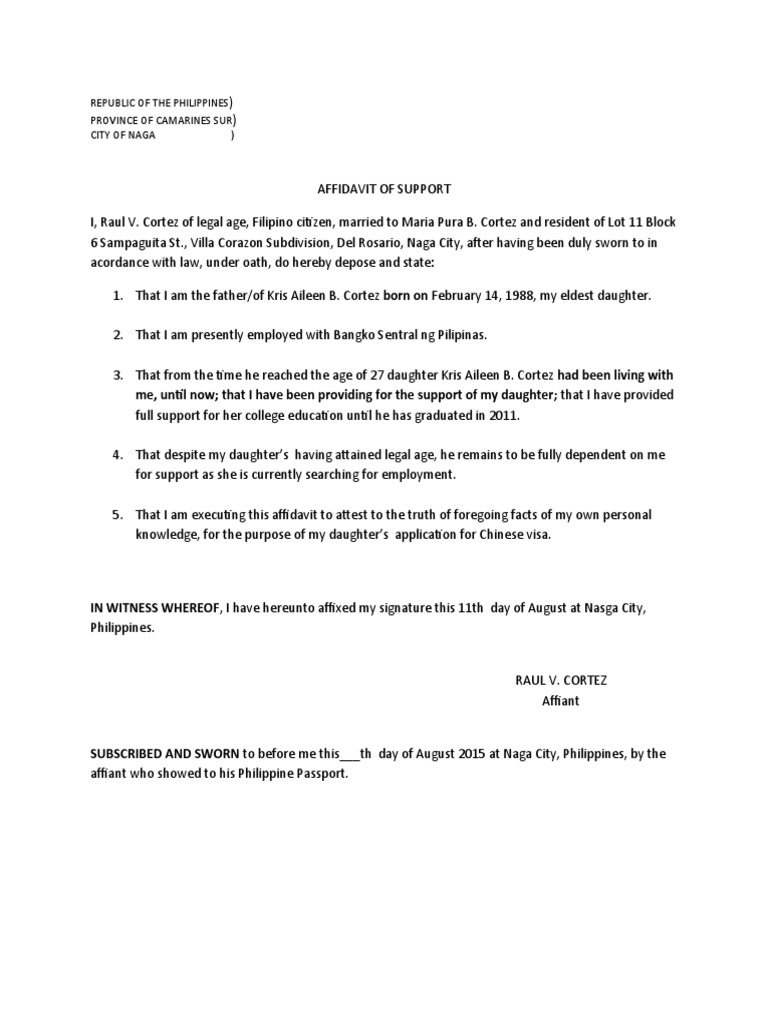 Affidavit of Support for Dependent Child | PDF | Social Science