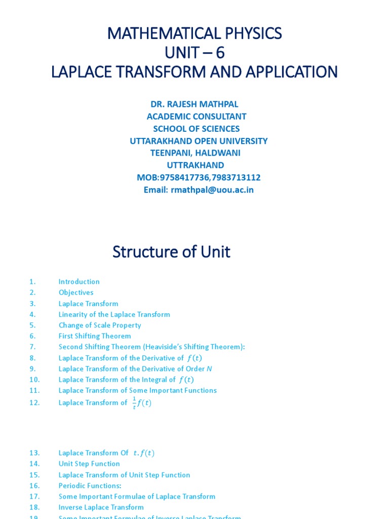 Mathematical Physics Unit - 6 Laplace Transform and Application | PDF | Laplace Transform ...