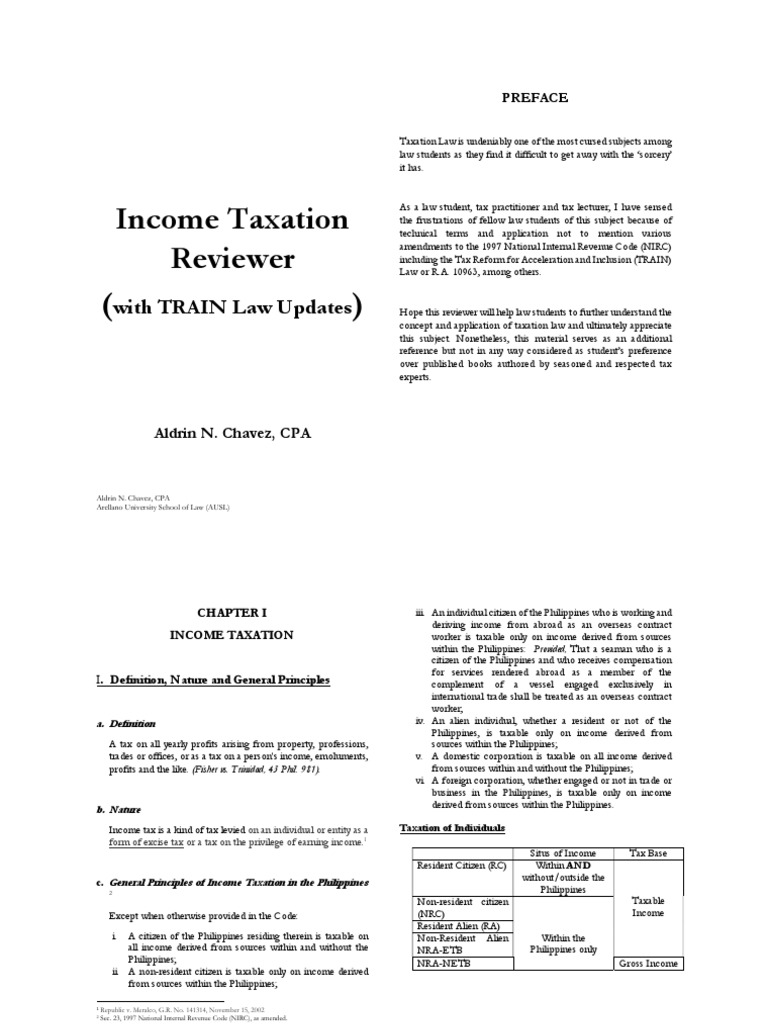 Income Taxation Reviewer : With TRAIN Law Updates | PDF | Gross Income ...