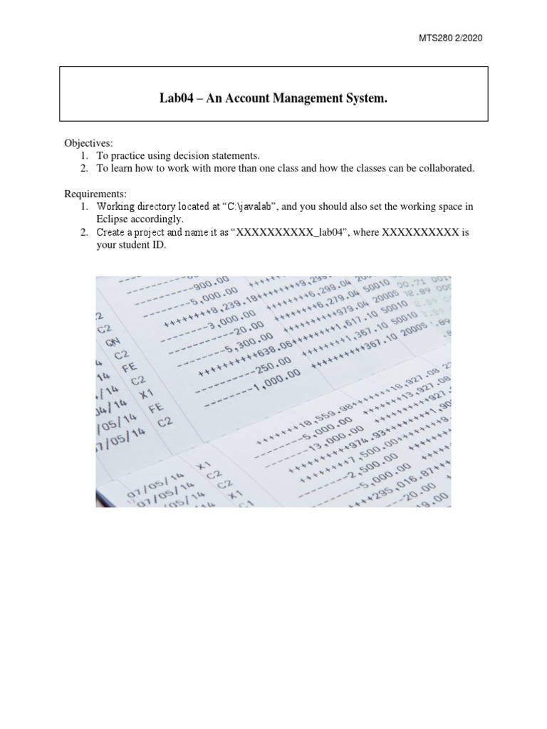 Lab04 - An Account Management System | PDF | Parameter (Computer Programming) | Banks