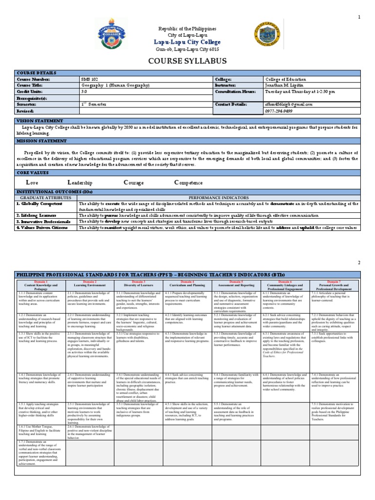Human Geography Course Syllabus | PDF | Educational Technology | Learning
