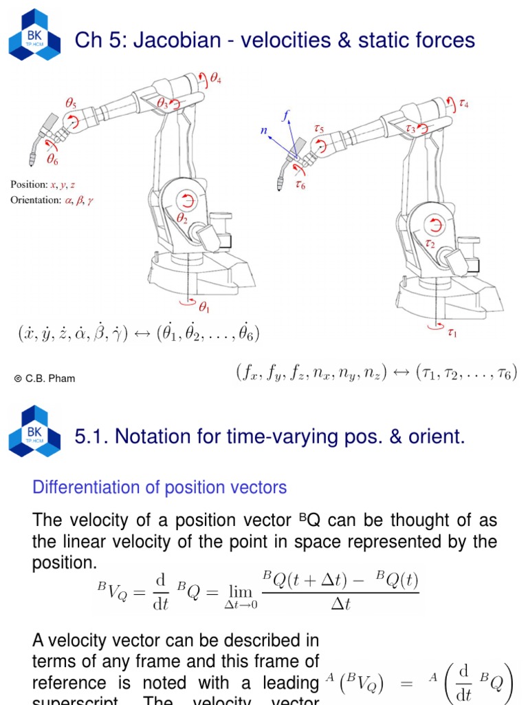 CH 5: Jacobian - Velocities & Static Forces: C.B. Pham 5-1 | PDF ...
