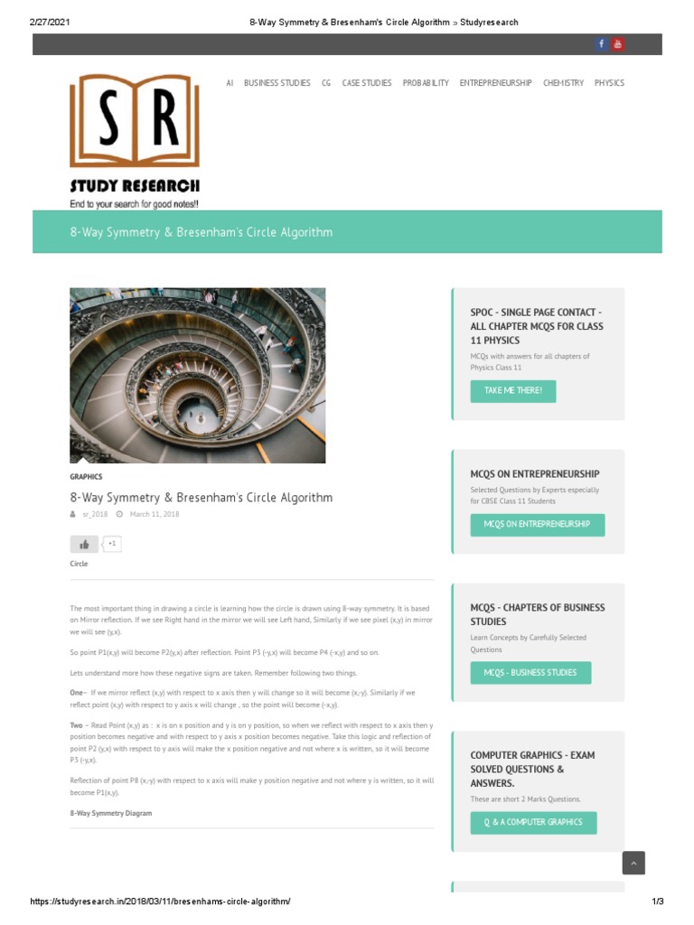 8-Way Symmetry in Circle Drawing | PDF | Cartesian Coordinate System ...