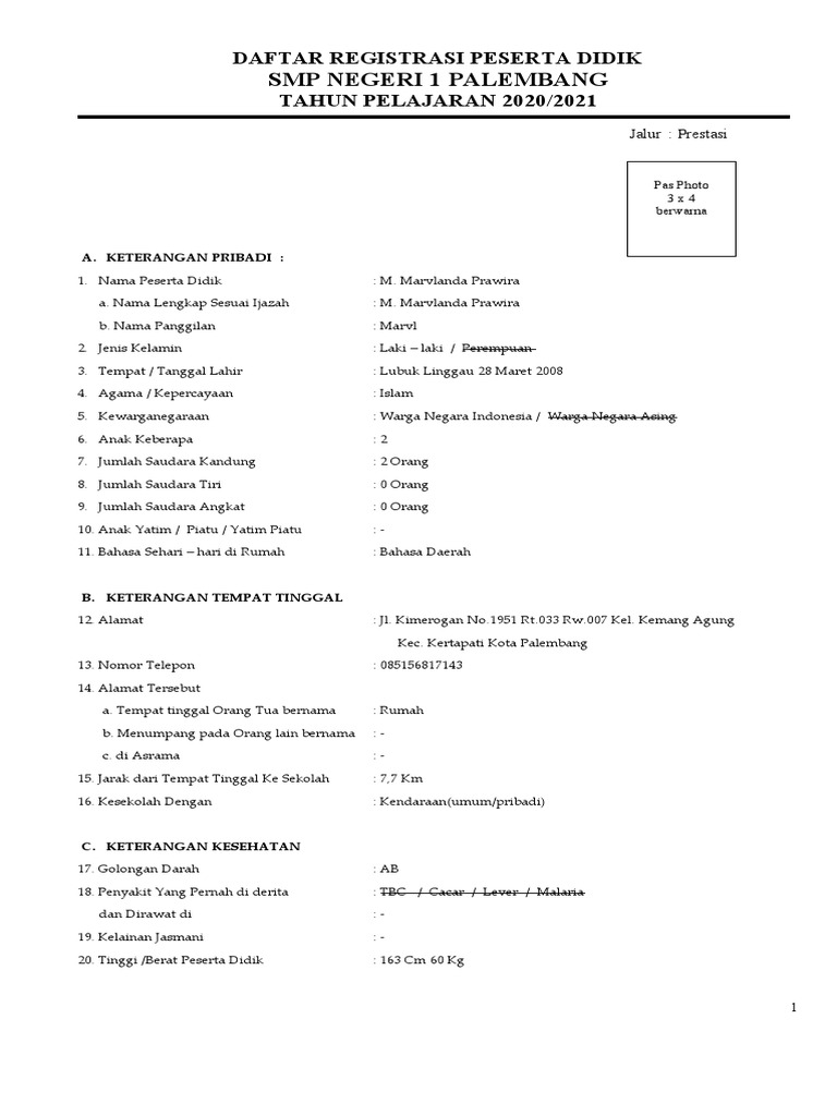Daftar Registrasi Peserta Didik Baru Tahun Pelajaran 2020-2021 | PDF