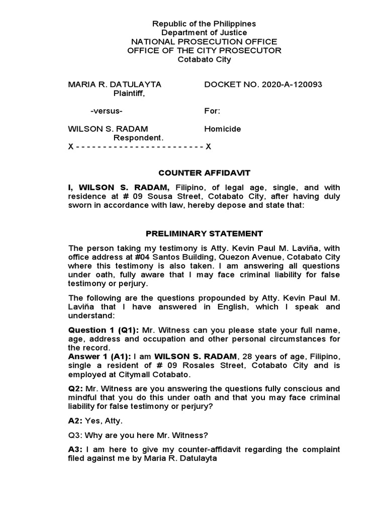 Counter Affidavit | PDF | Affidavit | Perjury