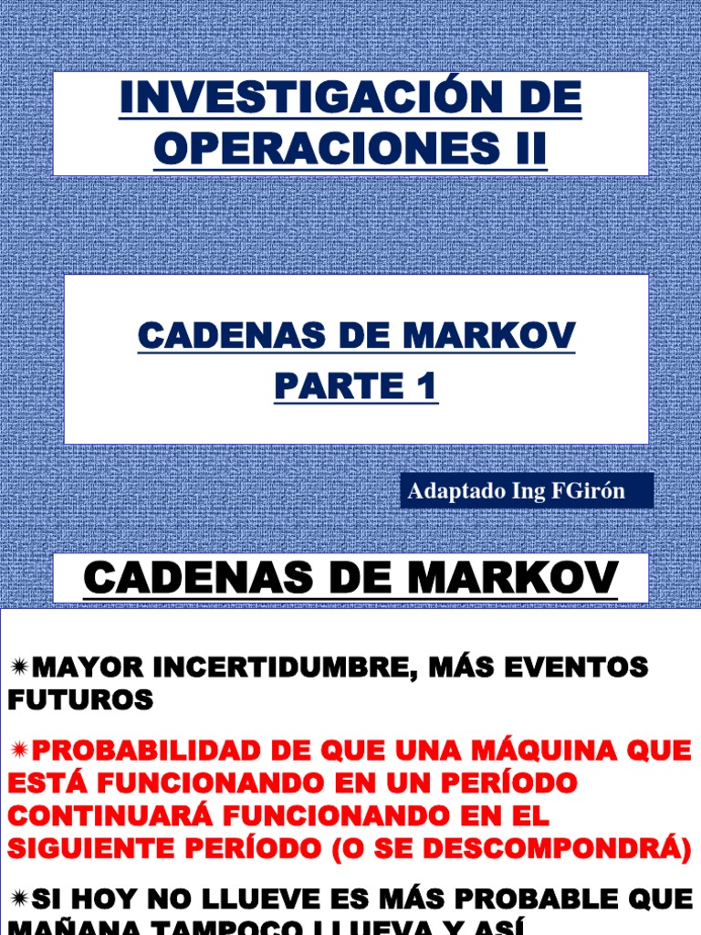 Cadenas de Markov Parte 1 | PDF | Cadena Markov | Matriz (Matemáticas)