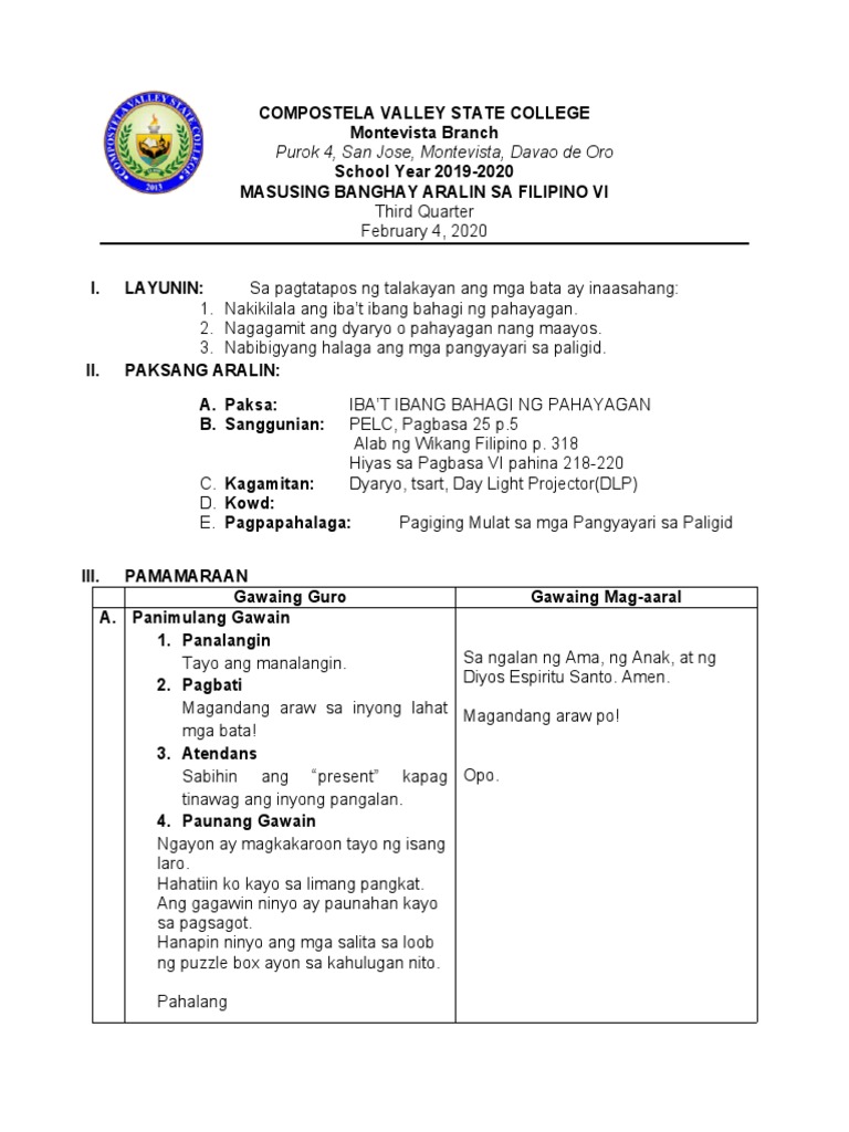 Lesson Plan Detailed Filipino | PDF