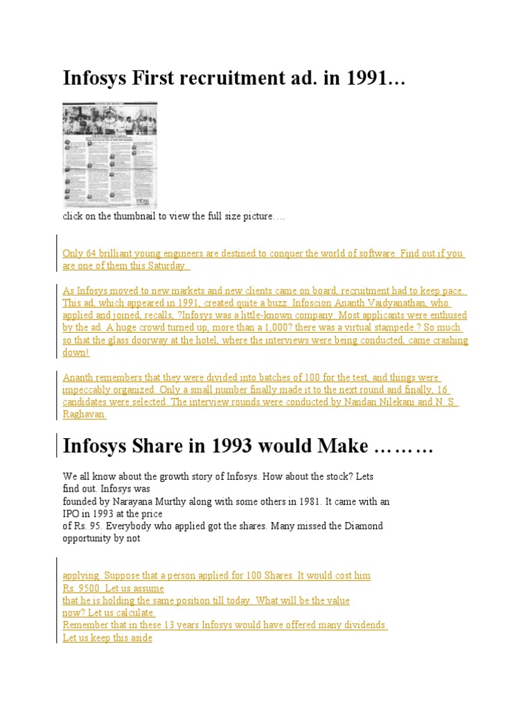 Infosys First Recruitment Ad | PDF | Business | Market (Economics)