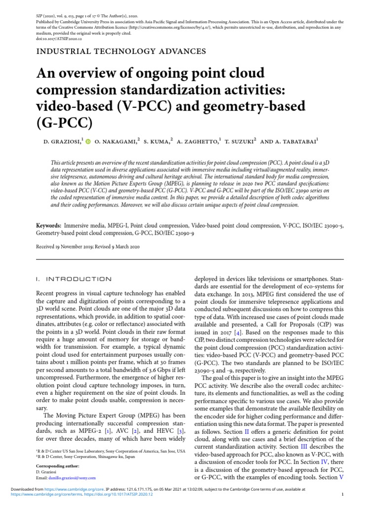 An Overview of Ongoing Point Cloud Compression Standardization Activities Video Based V PCC and ...