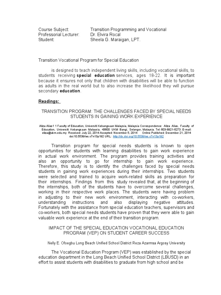 Transition Planing and Vocational | PDF | Special Education ...