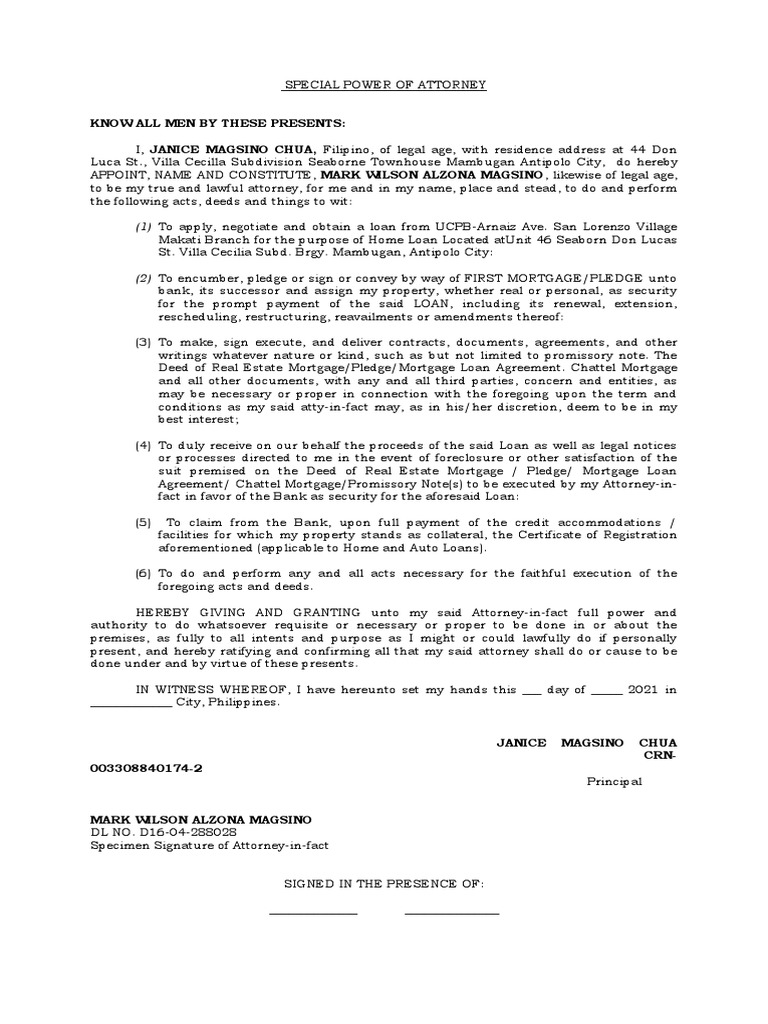 Spa of BANK LOANS | PDF | Mortgage Law | Power Of Attorney