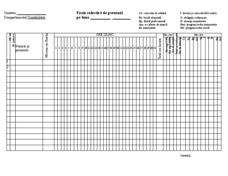 Foaie Colectiva de Prezenta Pontaj | PDF