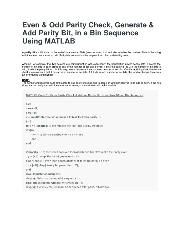 Even & Odd Parity Check, Generate & Add Parity Bit, in A Bin Sequence ...