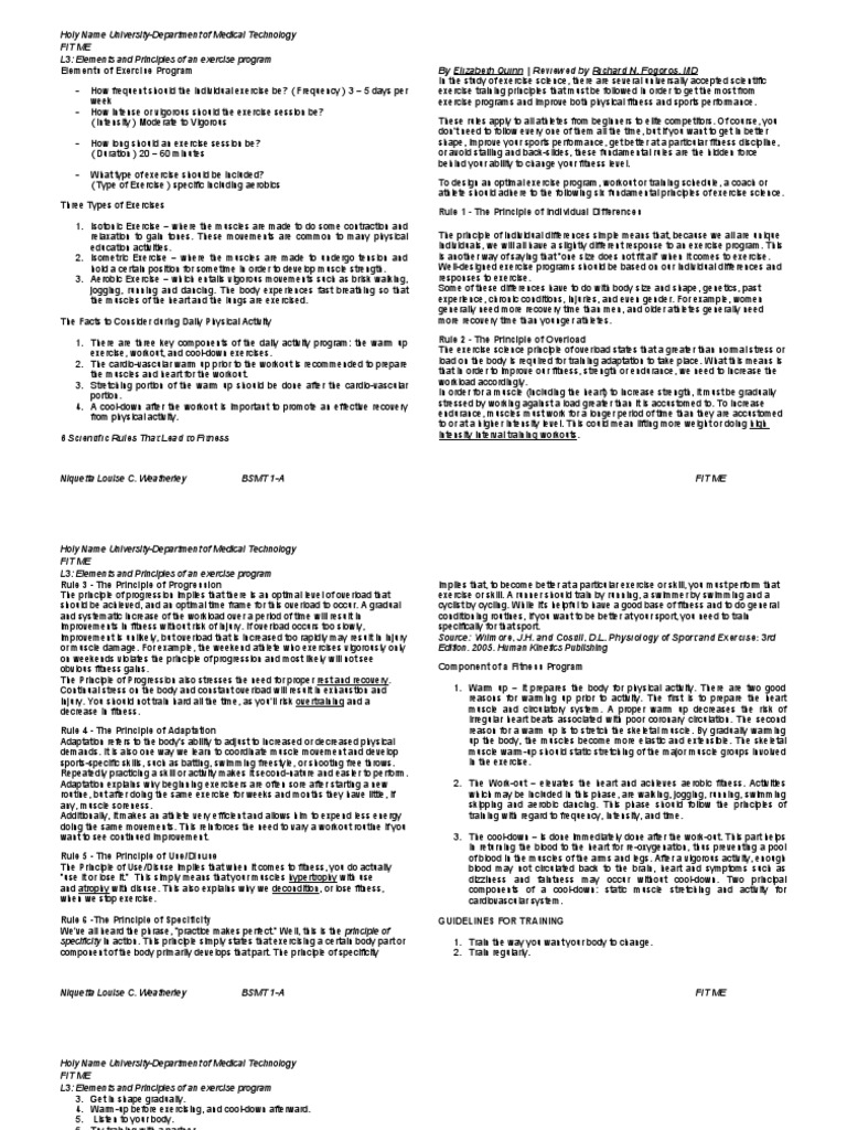 Elements of An Exercise Program | PDF | Physical Fitness | Aerobic Exercise