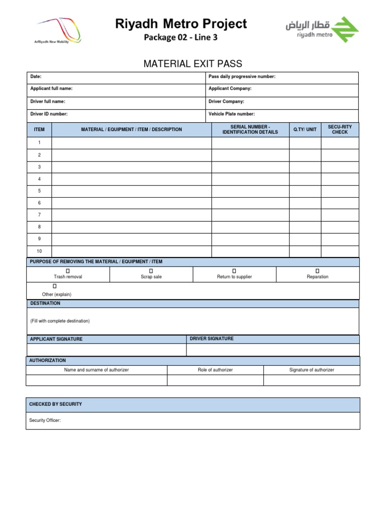 Material Exit Pass Format Template | PDF | Vehicles | Land Transport