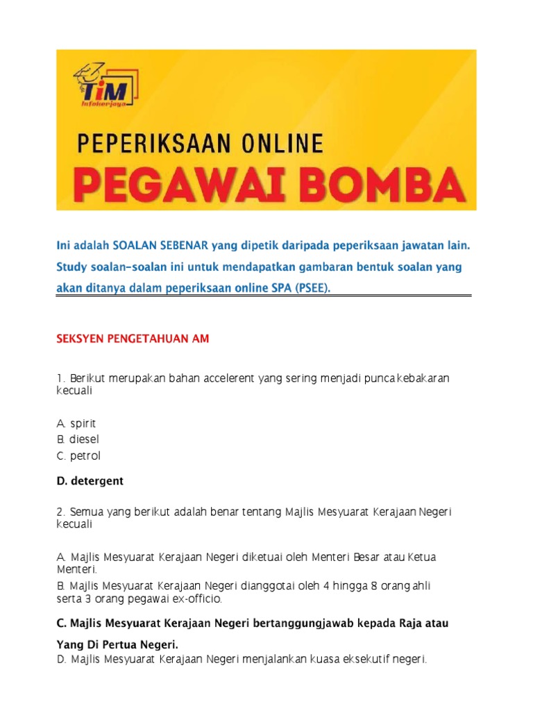 Soalan Exam Bomba Kb29 Kb41 Baru | PDF